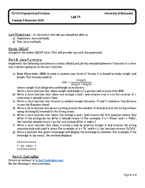 Course Outline 2024 - Course Outline CSI142 Object Oriented Programming (4 credits) Course Staff ...