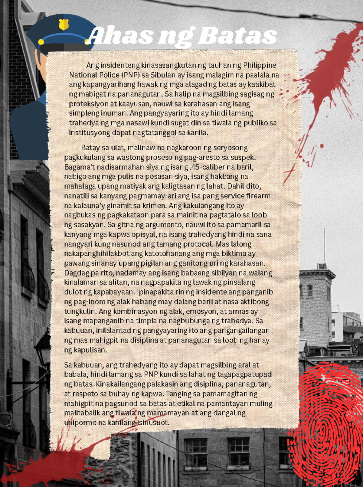 PNP Incident Analysis: Trahedya at Responsibilidad sa Sibulan - Studocu