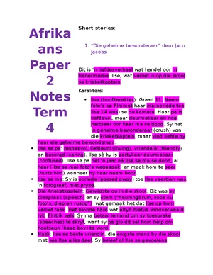 Afrikaans Notes: Paper 2 Term 2 - Short Stories Overview and Analysis ...