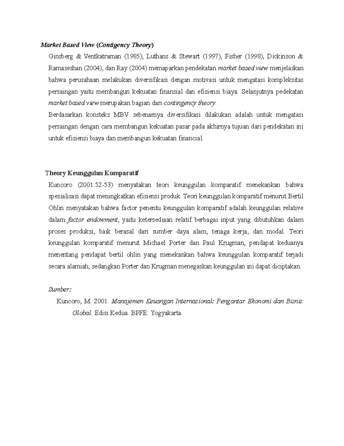 Analisis Pendekatan Market Based View dalam Teori Kontinjensi - Studocu