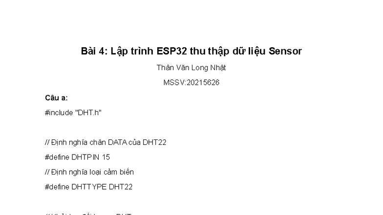 LAB 4: Lập trình ESP32 với DHT22 và Cảm biến PIR - Studocu