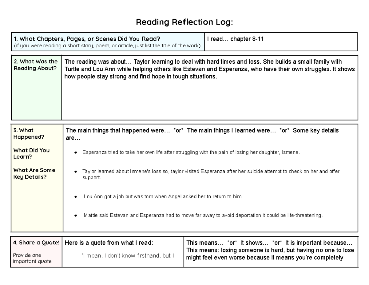Copy of Reading Reflection Template (https bit.ly Reading Log ...
