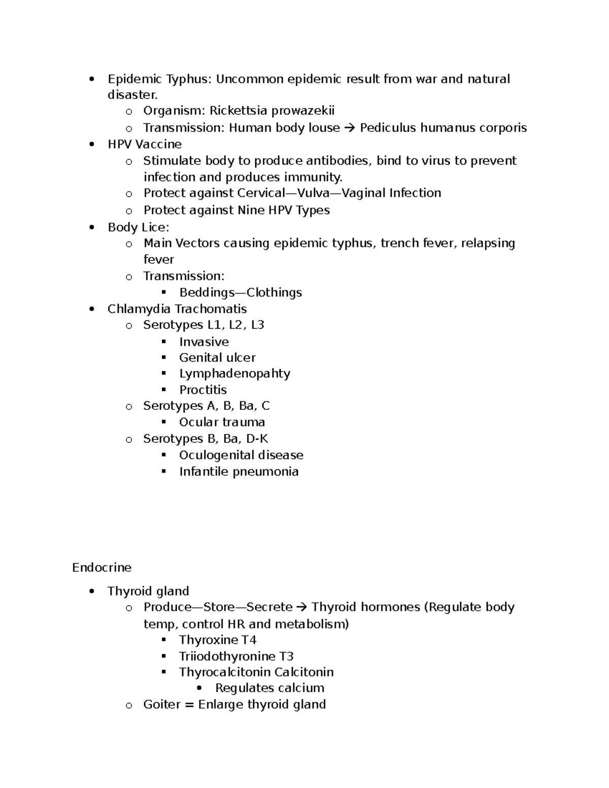 Epidemic Typhus: Key Notes on Rickettsia & HPV Vaccine - Studocu