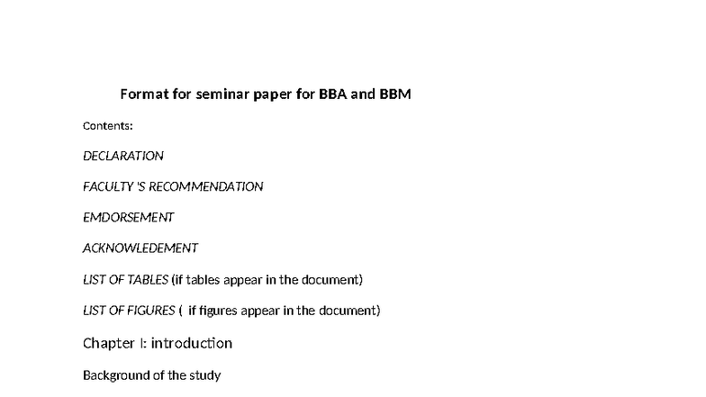 BBA & BBM Seminar Paper Format Guidelines - Studocu