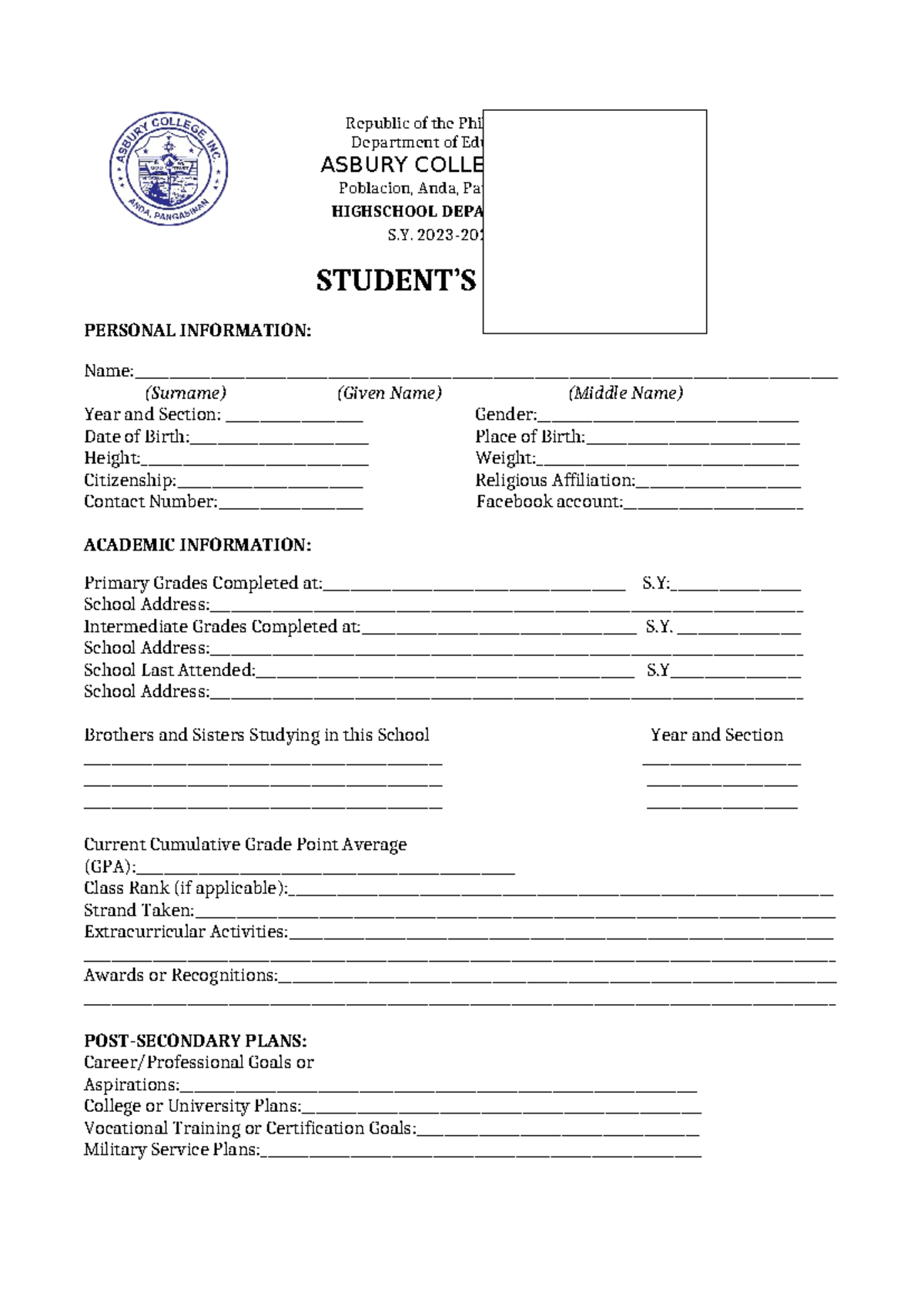 Student- Profile - STUDENT’S PROFILE PERSONAL INFORMATION: - Studocu