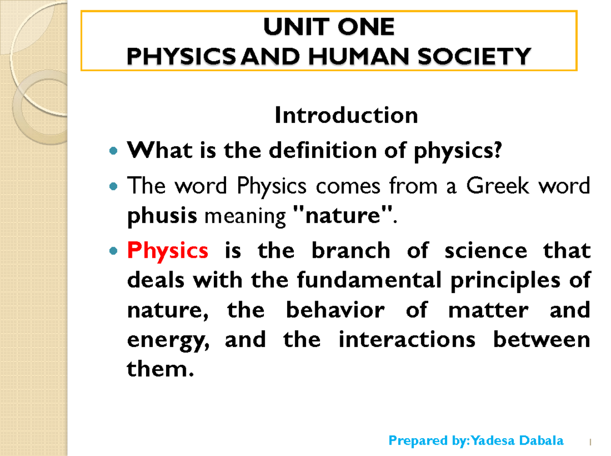 Grade 11 Physics & Human Society: Unit 1 Overview - Studocu