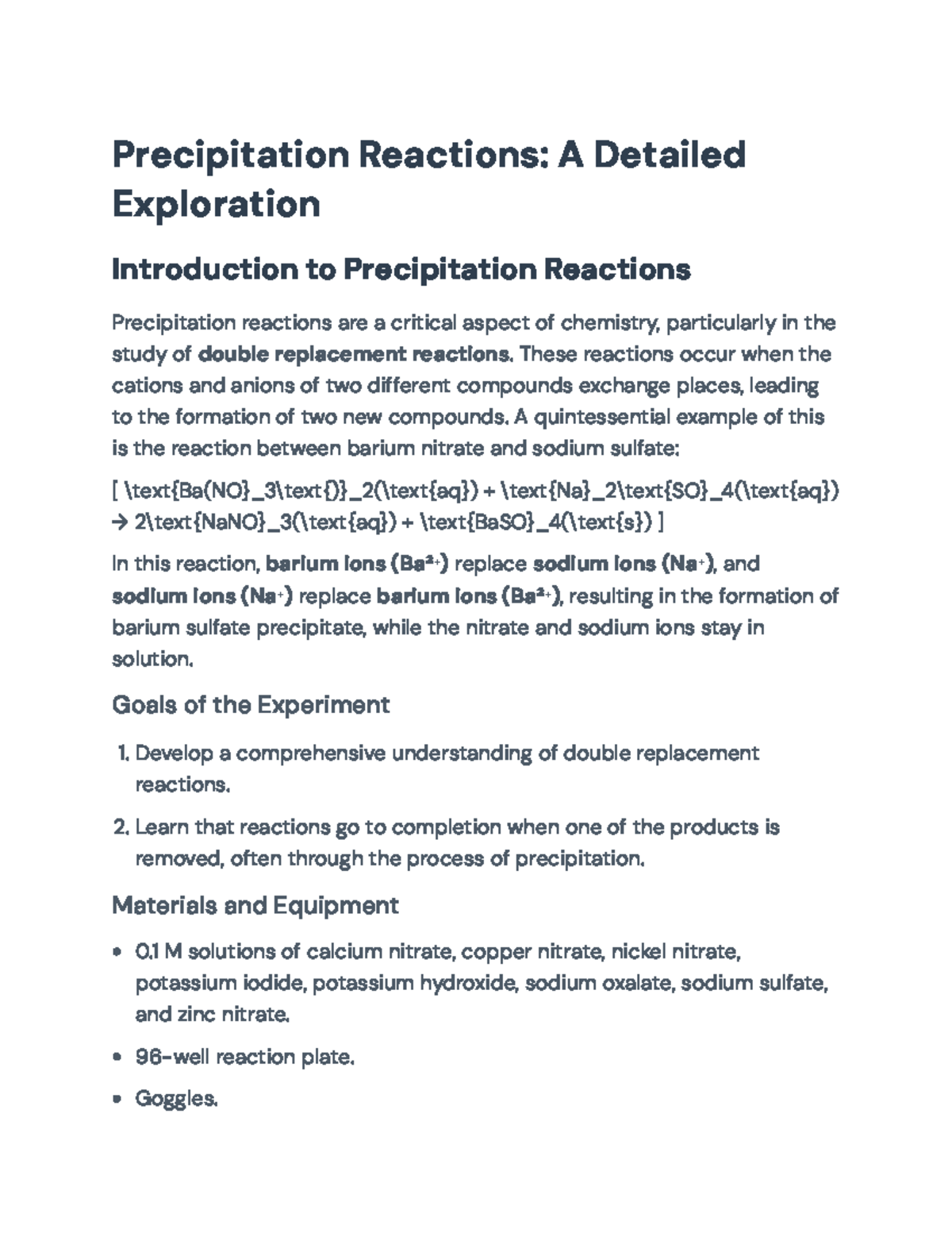 Exploring Double Replacement Reactions and Precipitation: Lab Guide ...
