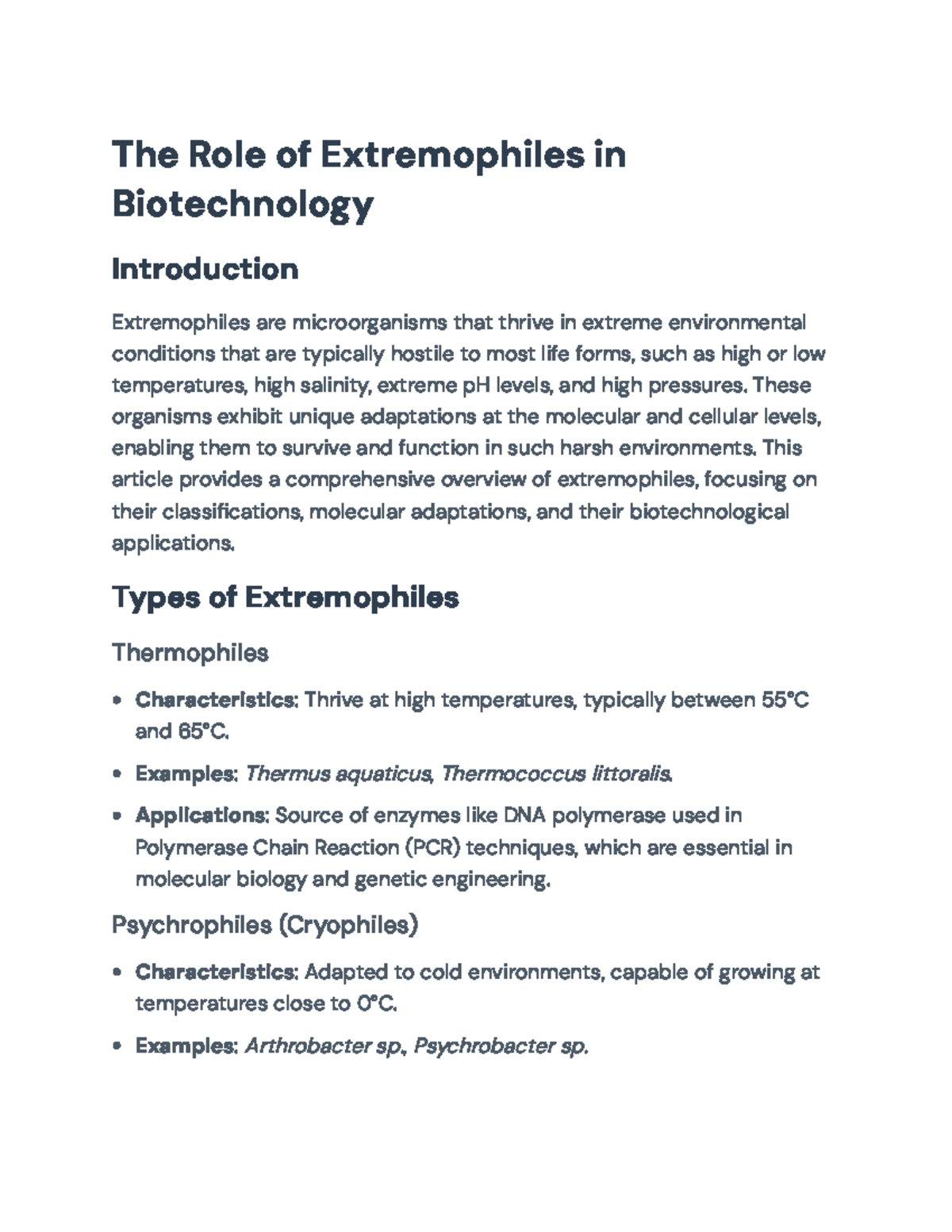 Exploring Extremophiles: Biotechnological Applications and Adaptations ...