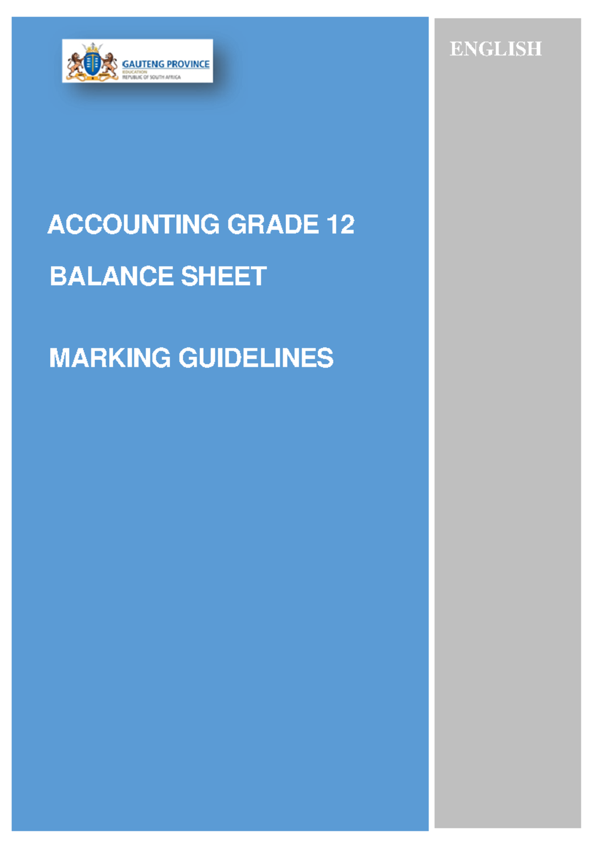 Balance Sheet - Solutions English - ACCOUNTING GRADE 12 BALANCE SHEET ...