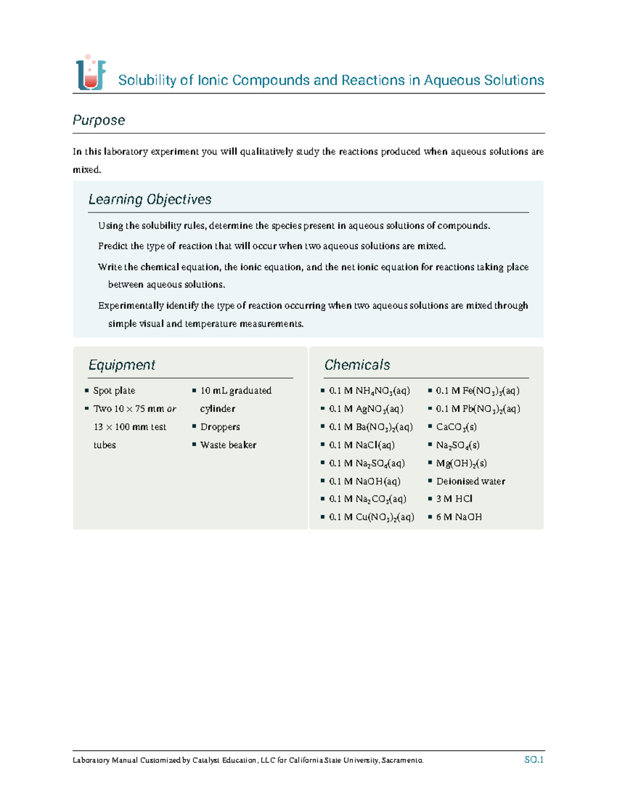 1A-SO Solubility of Ionic Compounds: Aqueous Reactions Lab Report - Studocu