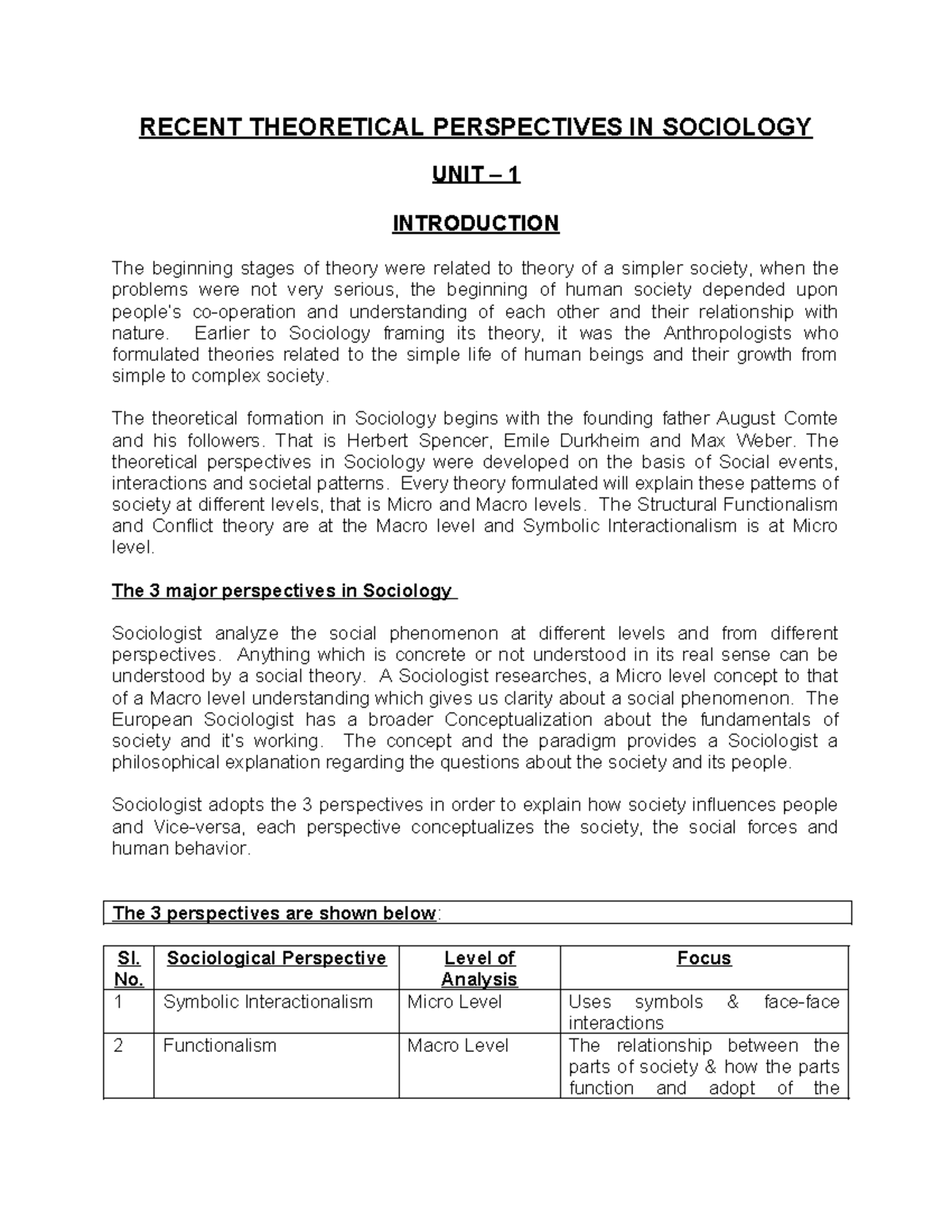 Sociology 3rd Sem Lecture Notes: Theoretical Perspectives Overview ...