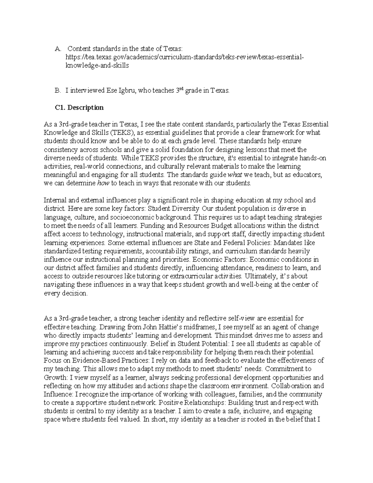 D097 Task 2 - passed 1st try - A. Content standards in the state of ...