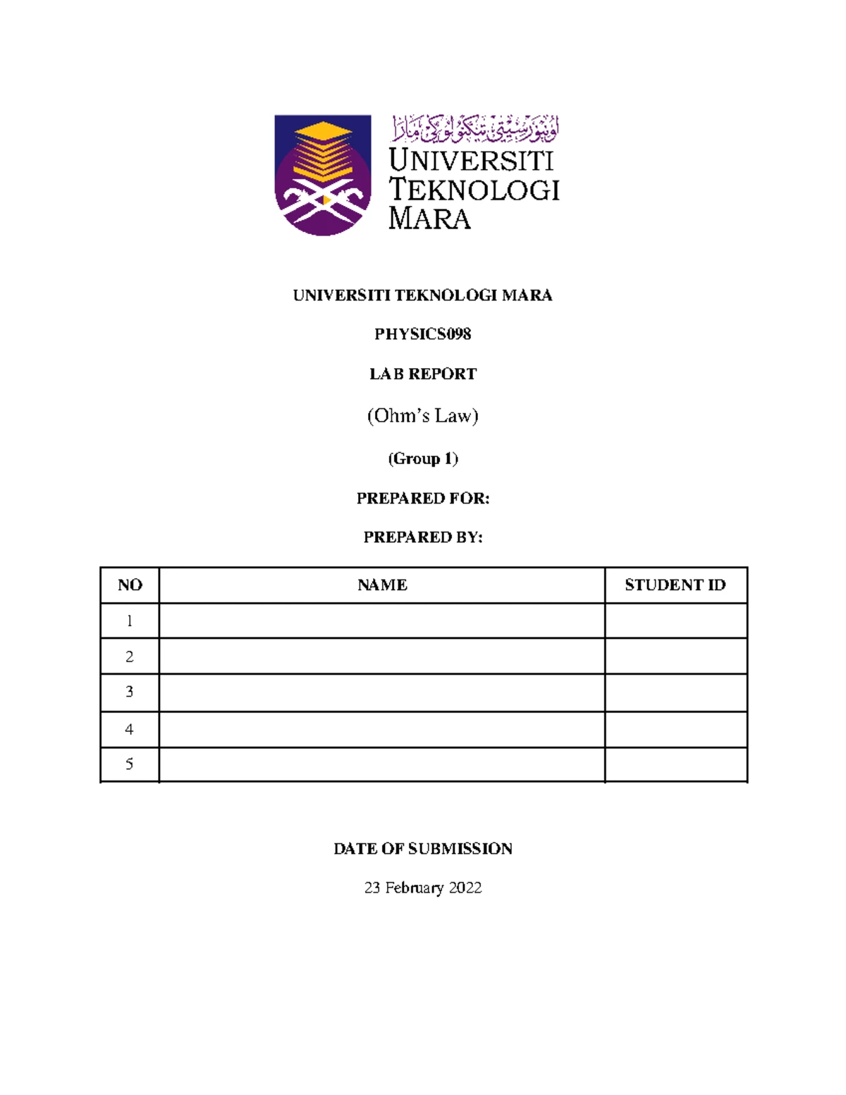 Ohm's Law - Lab report phy 098 - CENTRE OF FOUNDATION STUDIES ...