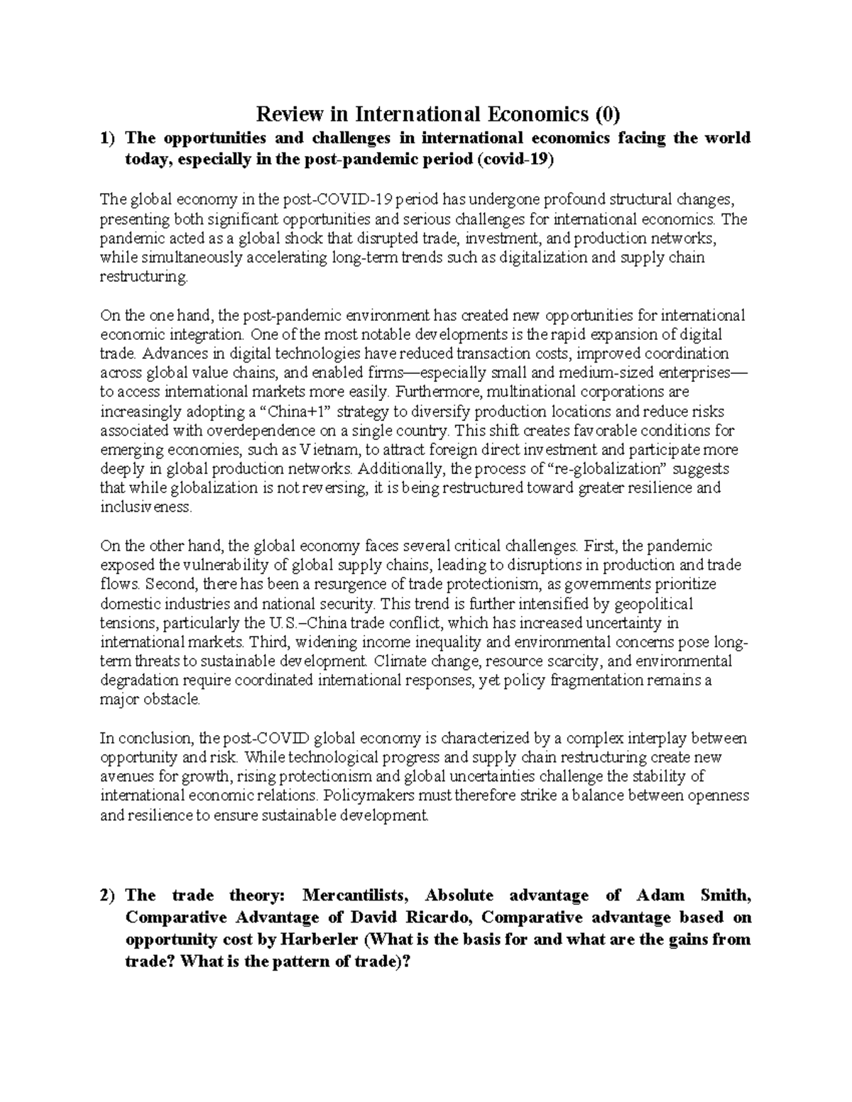 Review of International Economics: Opportunities & Challenges (IE 101 ...