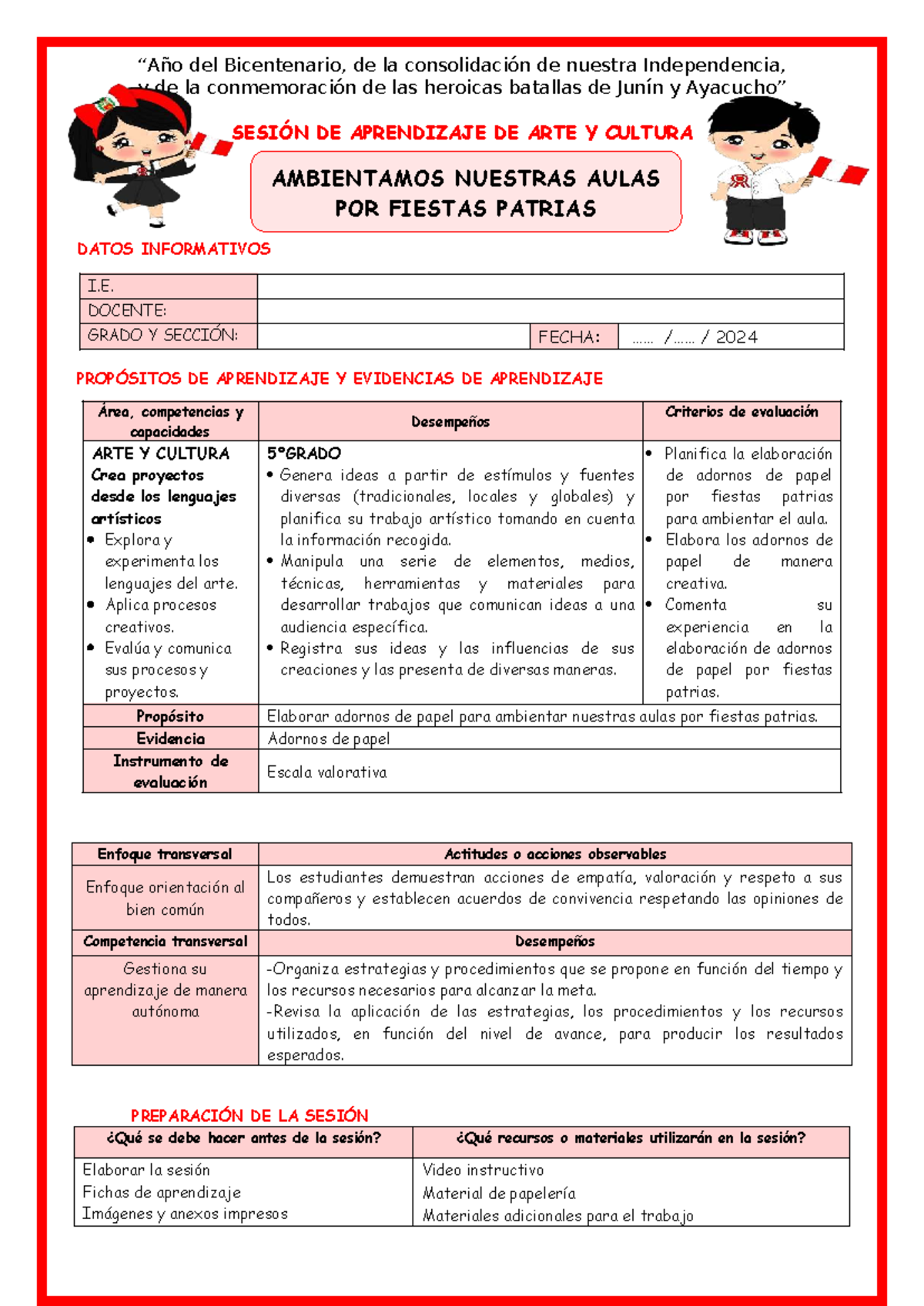 Ambientamos Nuestras Aulas por Fiestas Patrias - Arte y Cultura - Studocu