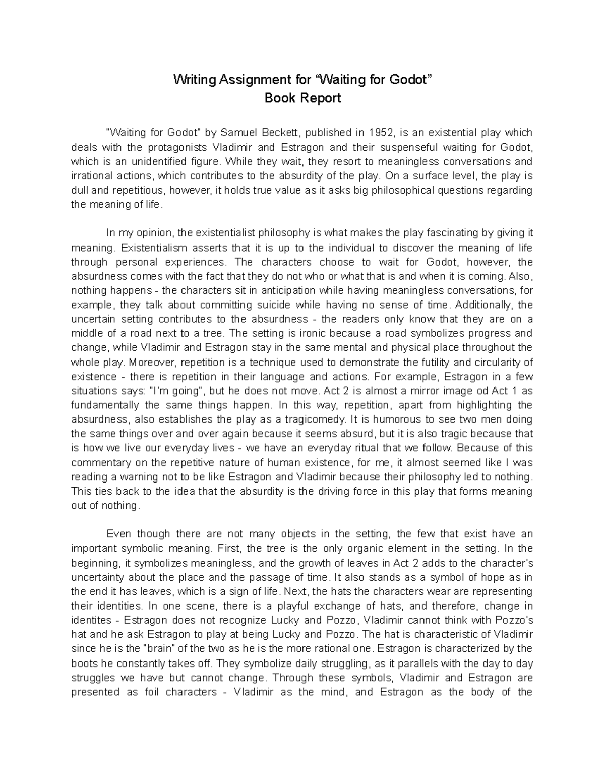 Writing Assignment: Analysis of “Waiting for Godot” - IB English 12 ...