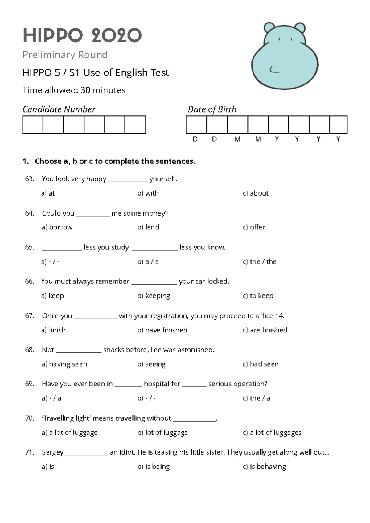 HIPPO 5-S1 2020 Use of English Test Preliminary Round - Studocu