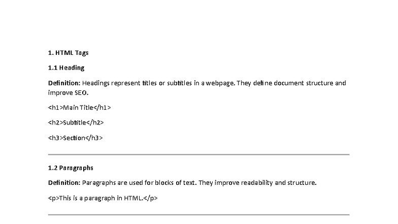 FSD notes - summary - HTML Tags 1 Heading Definition: Headings ...