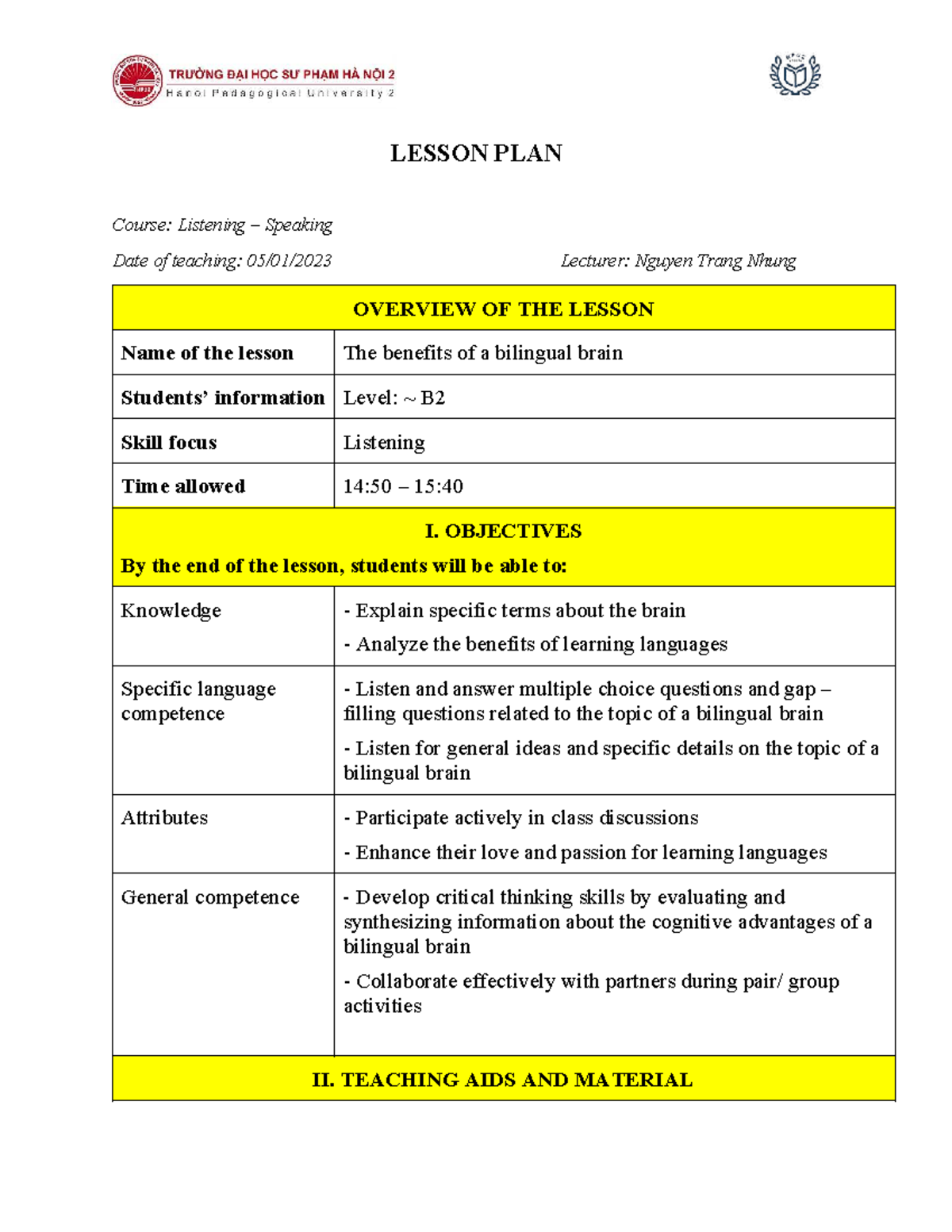B2 Listening & Speaking Lesson Plan: Benefits of a Bilingual Brain ...