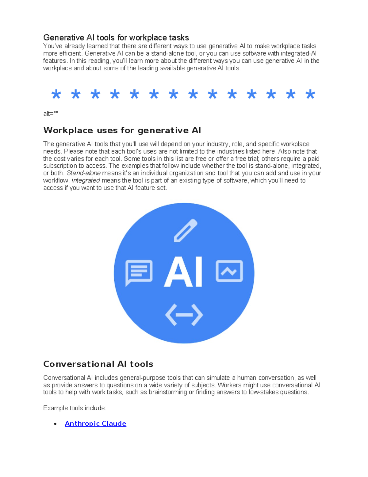 AItools - AI Tool - Generative AI tools for workplace tasks You’ve already learned that there ...