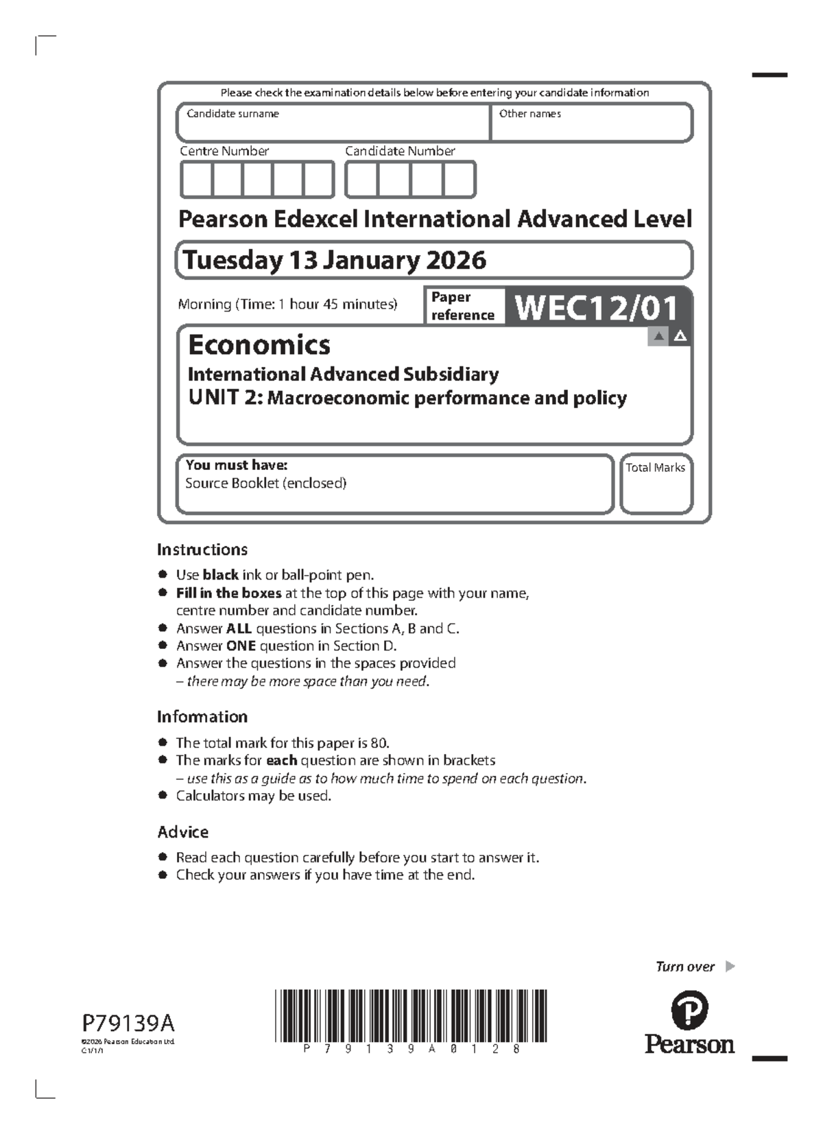 QP 202601 Economics Unit 2: Macroeconomic Performance Exam Paper - Studocu