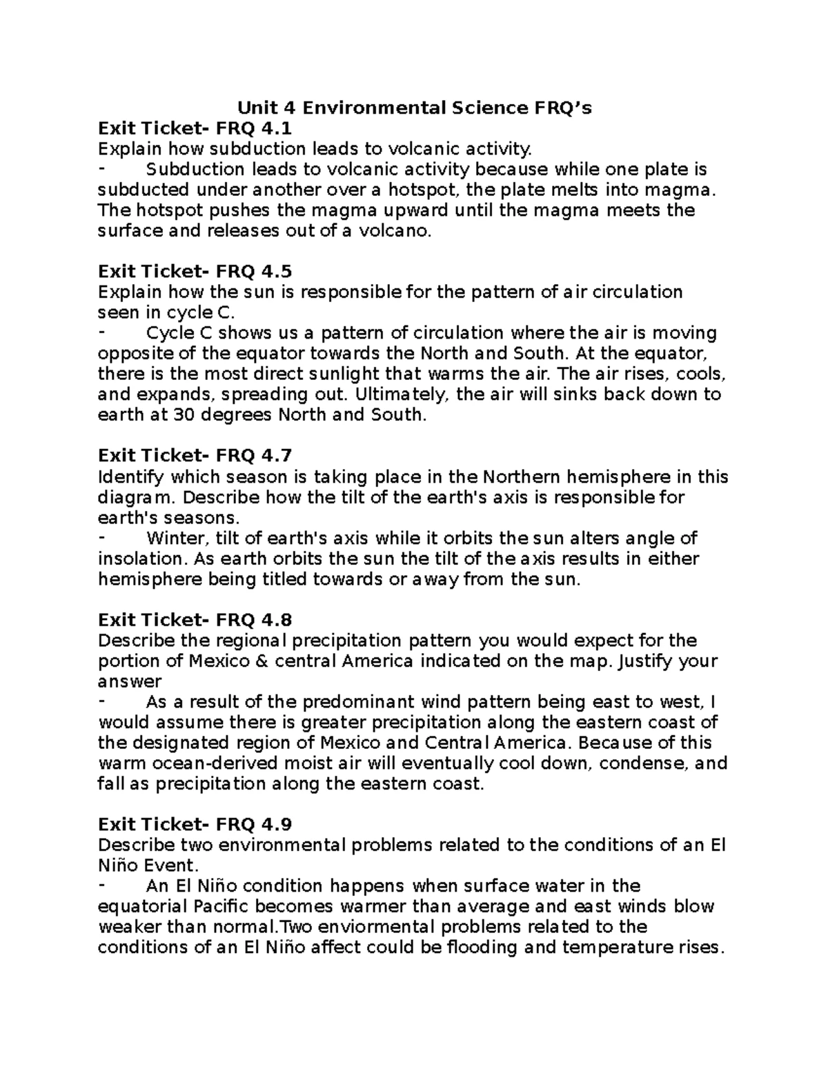 Unit 5 Environmental Science FRQ - The oceans of the world are often ...