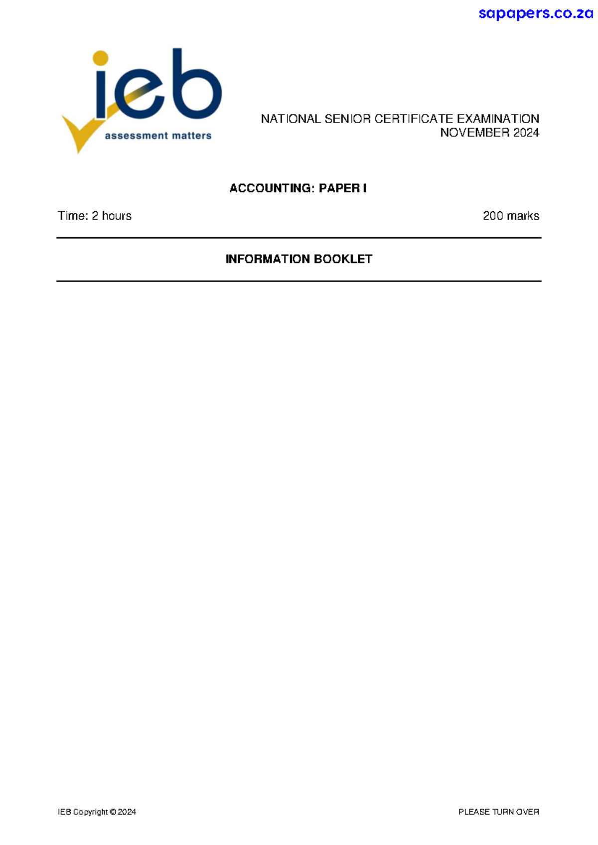 Accounting P1 Info Booklet - NSC Nov 2024 Exam - Studocu