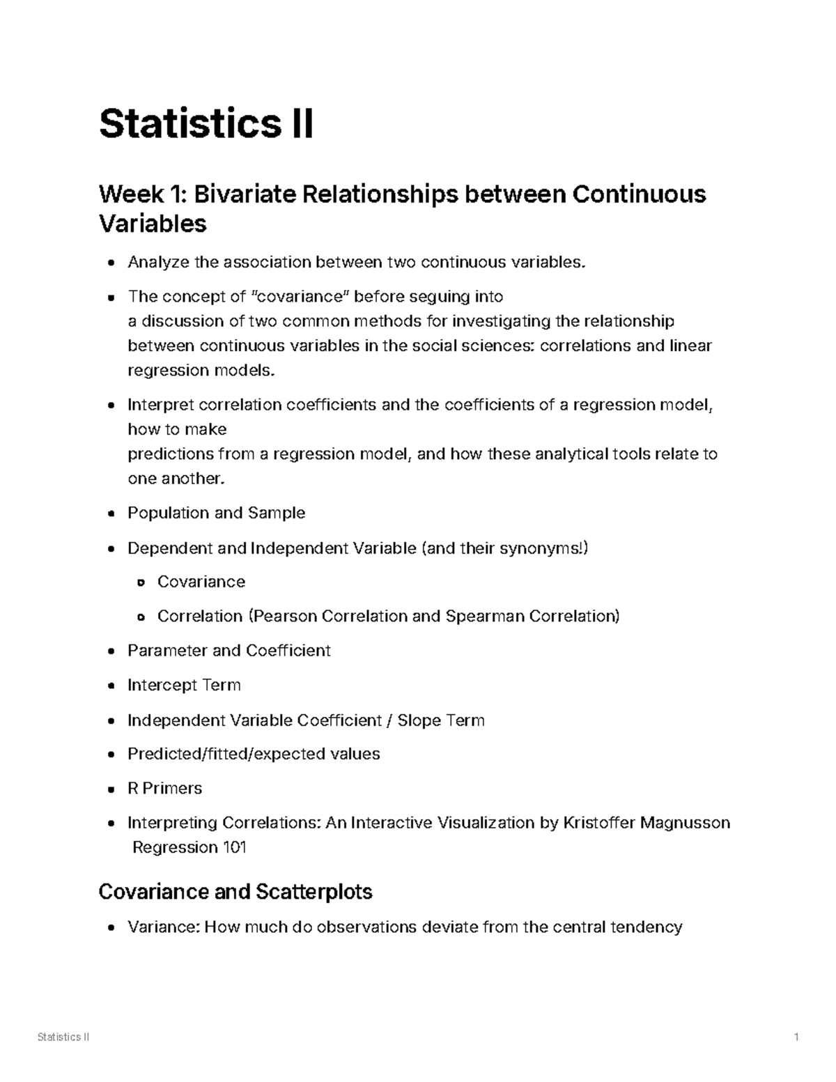 Statistics II Week 1: Exploring Bivariate Relationships & Regression ...