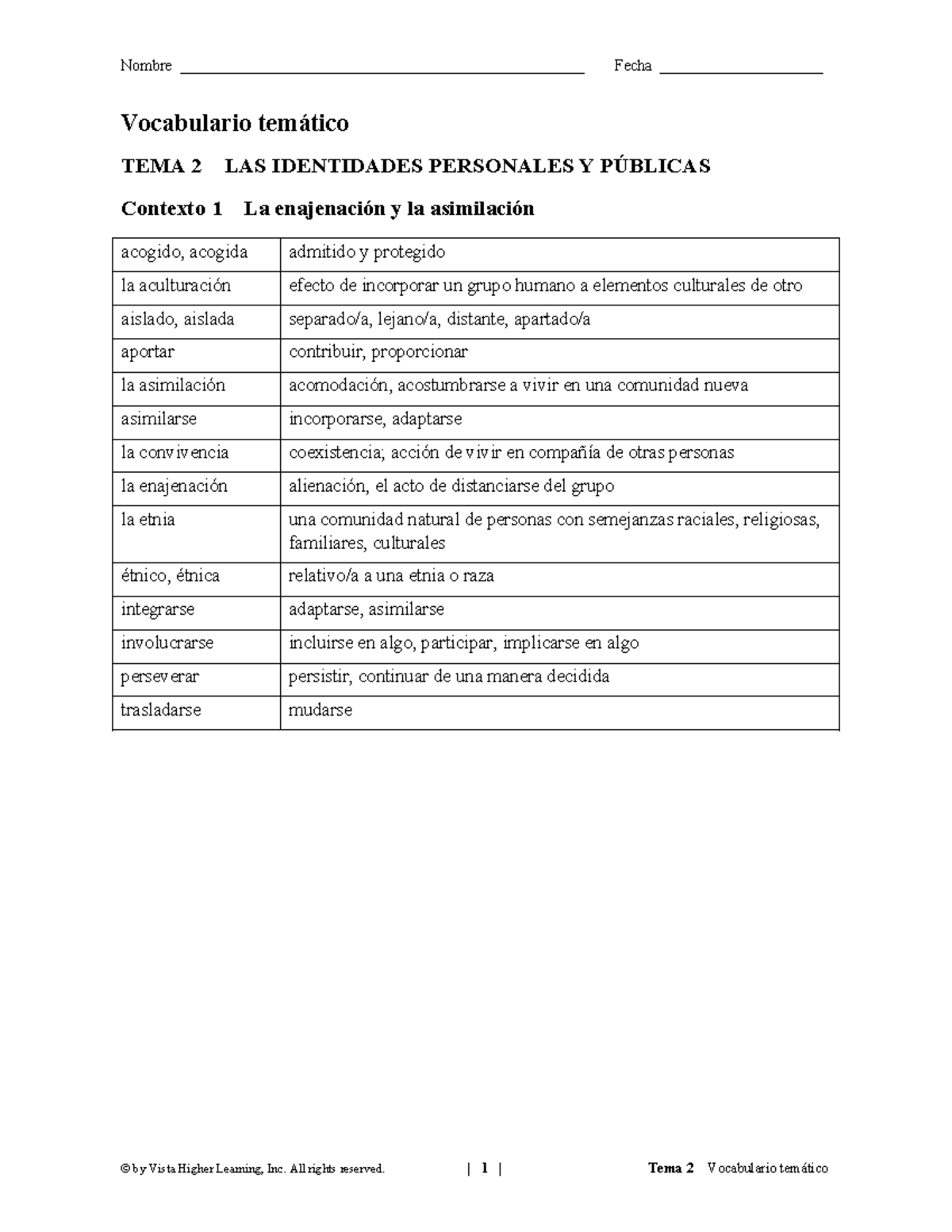Tema 2: Vocabulario temático sobre identidades personales y públicas ...