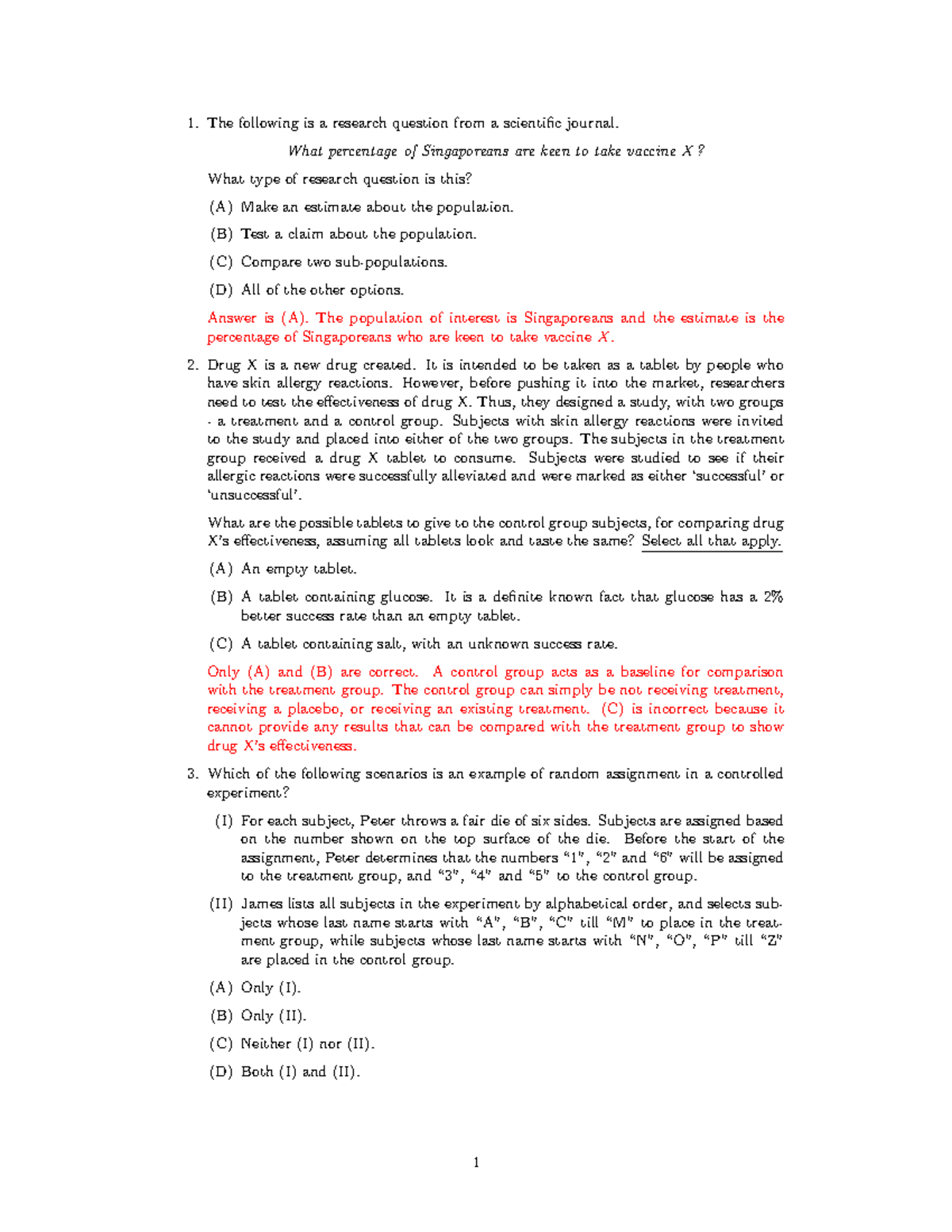 Chapter 1 Quiz Solutions for Statistics 101: Research Methods and ...