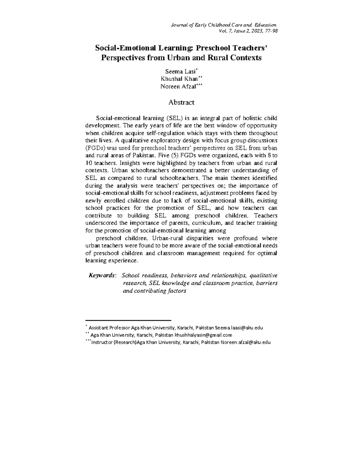 Exploring SEL in Preschool: Urban vs. Rural Perspectives (ECE 2023 ...