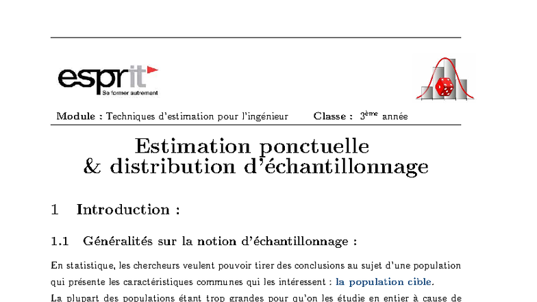 Chapitre 2 TEI - Estimation Ponctuelle et Distribution 1 - Studocu