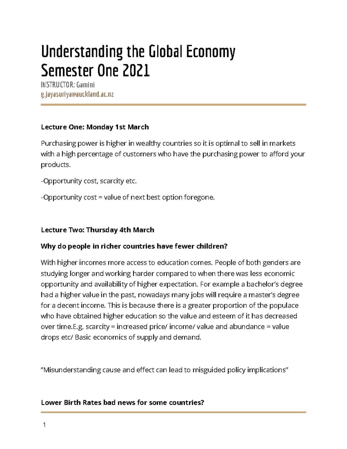 ECON 151 - Comprehensive Lecture Notes on Global Economy Concepts - Studocu
