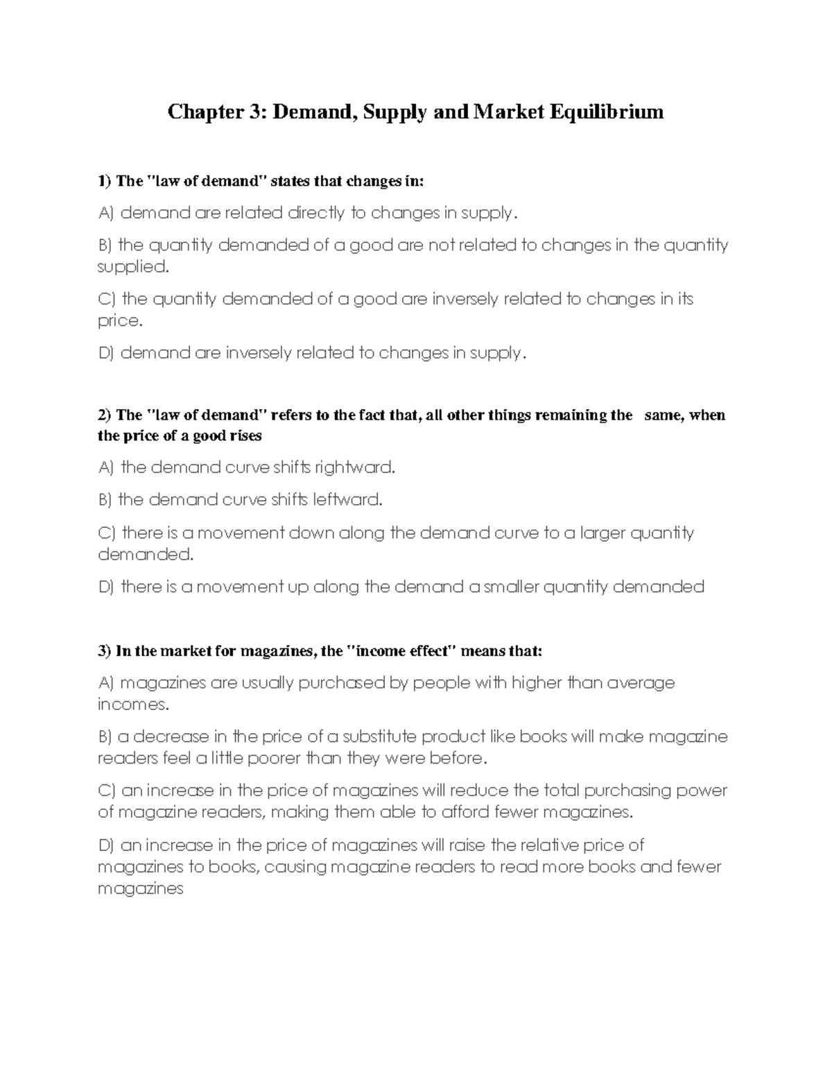 Chapter 3 - Tutorial Review Questions - Chapter 3: Demand, Supply and ...