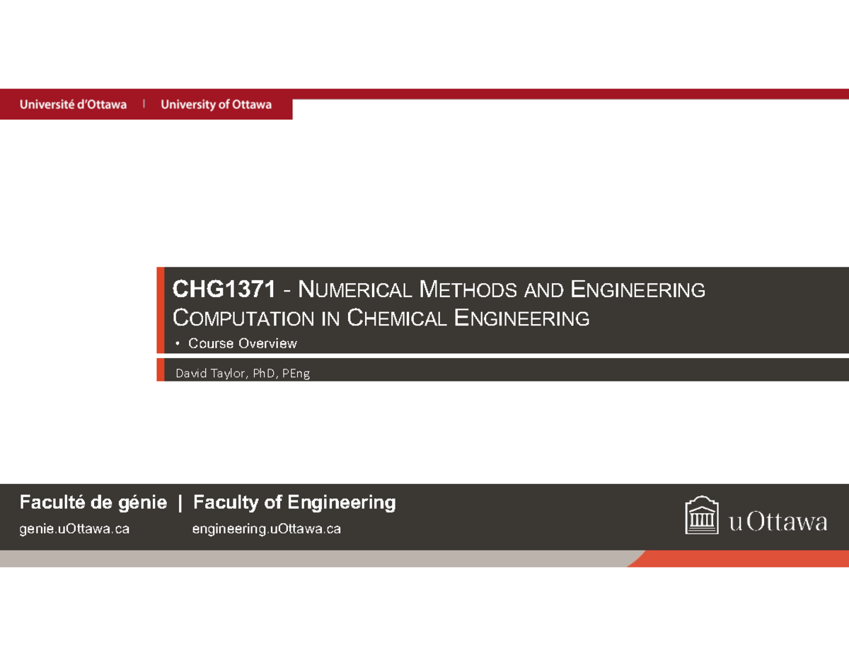 CHG1371 - Numerical Methods & Engineering Computation Overview - Studocu