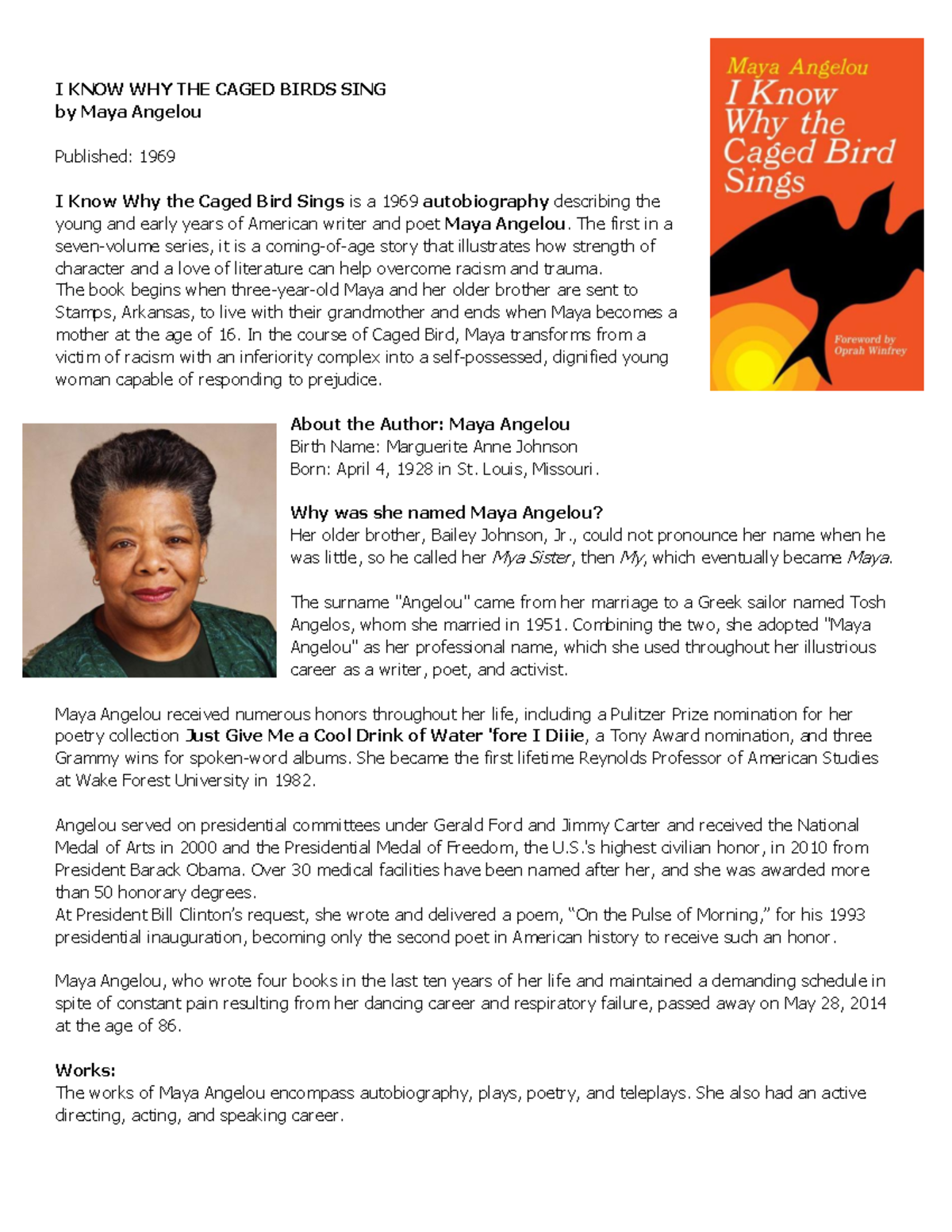 Maya Angelou's Journey: Reflection on "I Know Why The Caged Bird Sings ...
