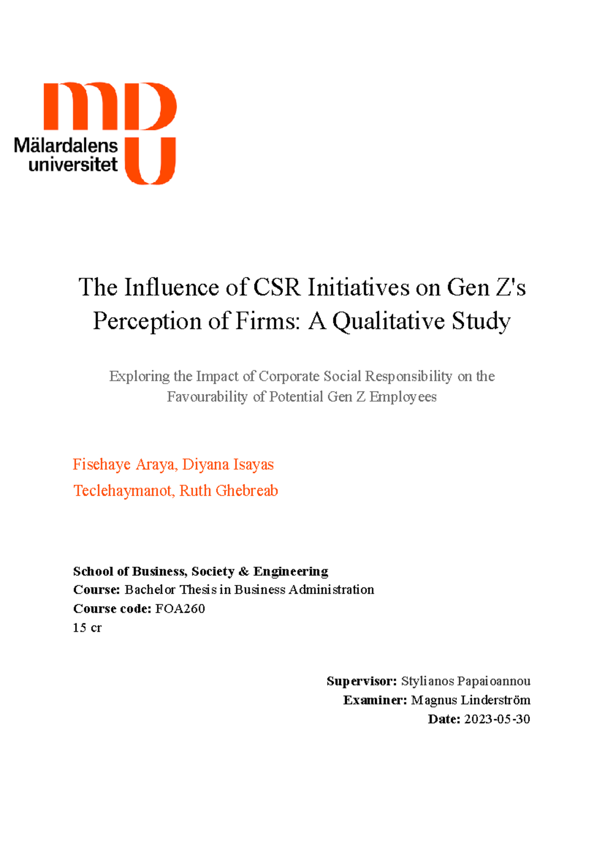 The Impact of CSR on Gen Z's Employer Preferences: A Qualitative Study ...