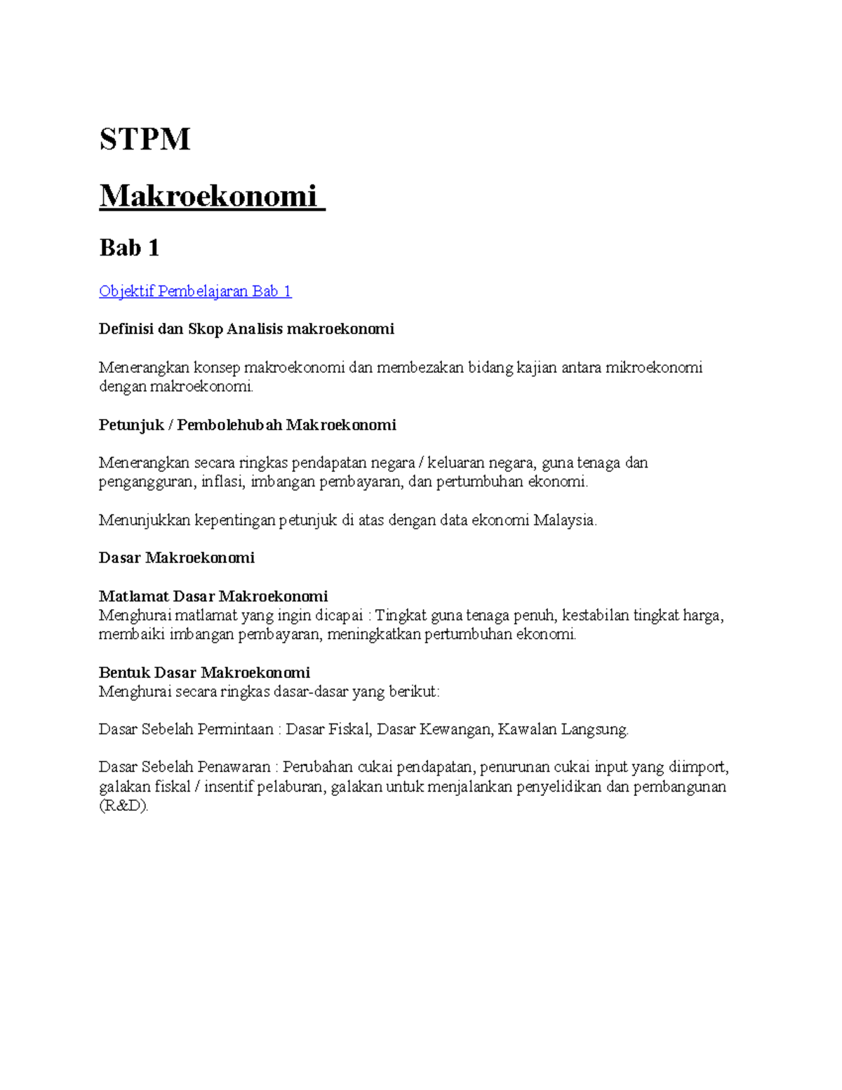 Nota Eko STPM Sem 2 - Ringkasan Makroekonomi untuk Pelajar - Studocu