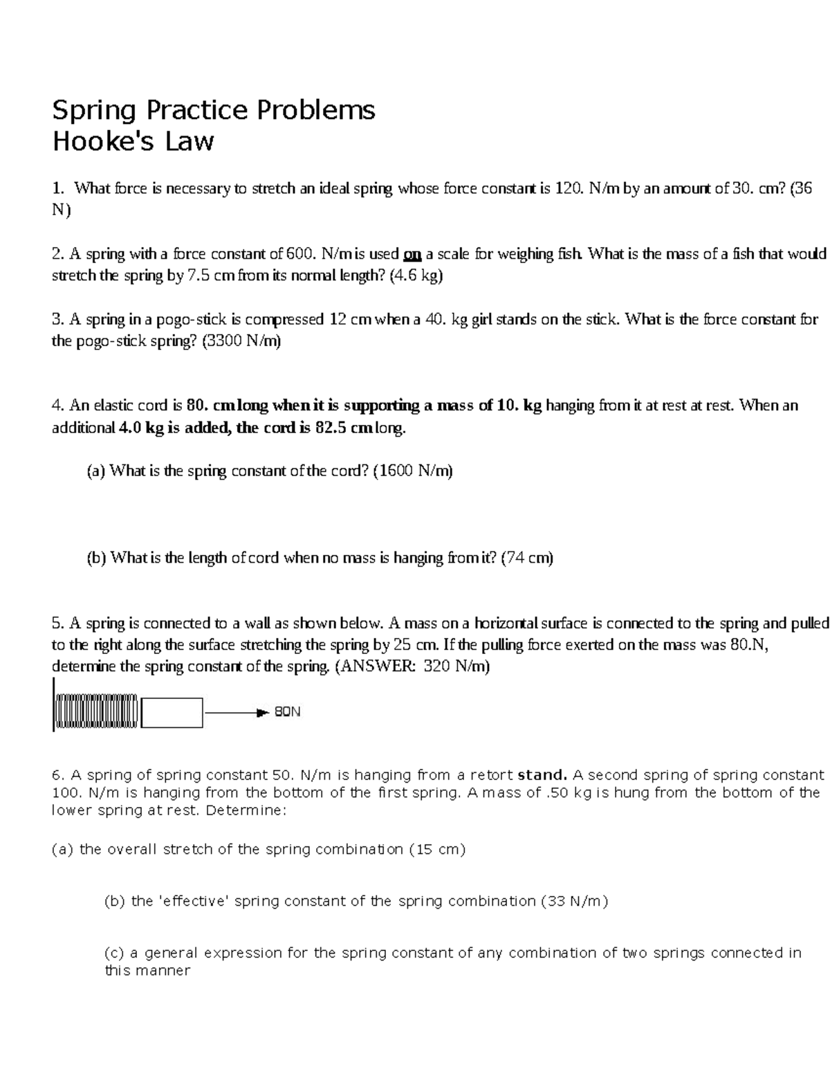 Hooke's Law Practice Problems for Physics Course PH101 - Studocu