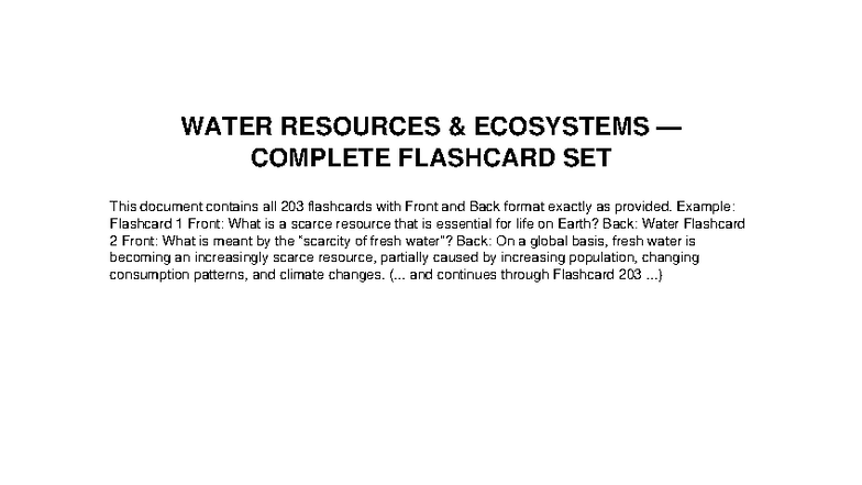 Water Resources and Ecosystems Flashcards - WATER RESOURCES ...