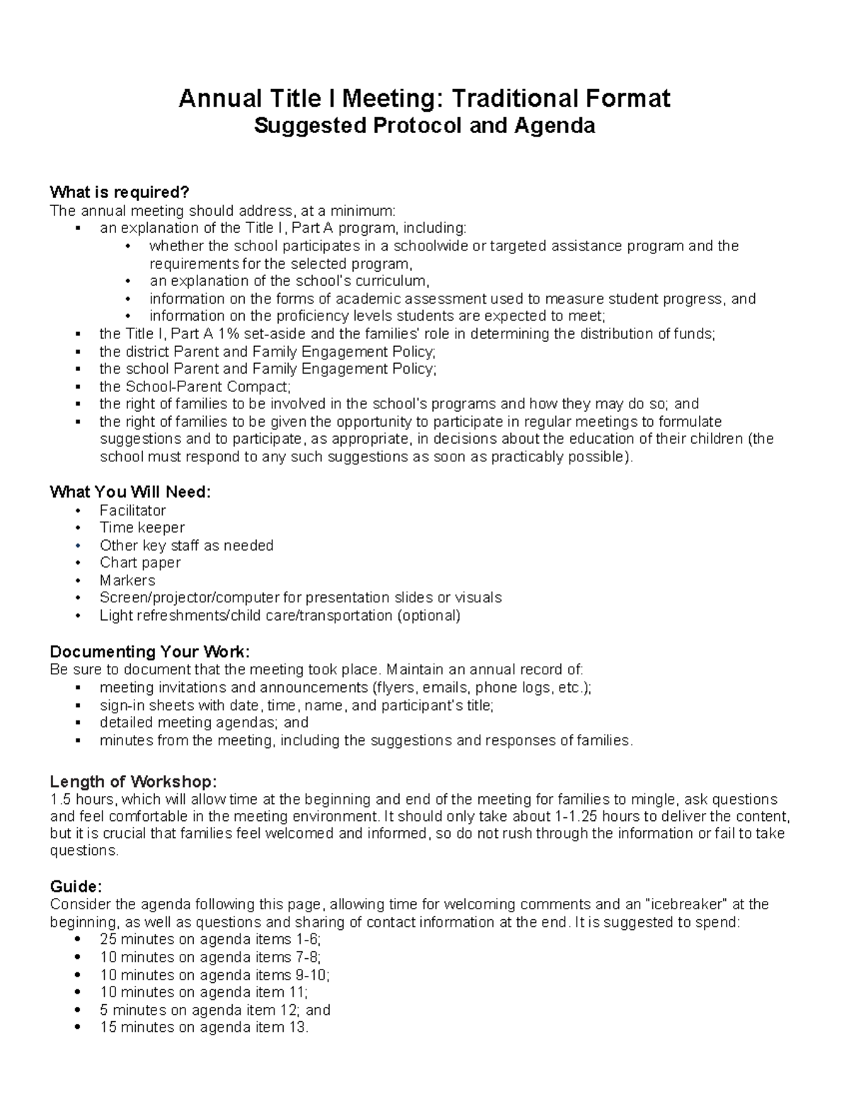 Annual Title IMeeting Traditional Format-Sample Protocoland Agenda ...