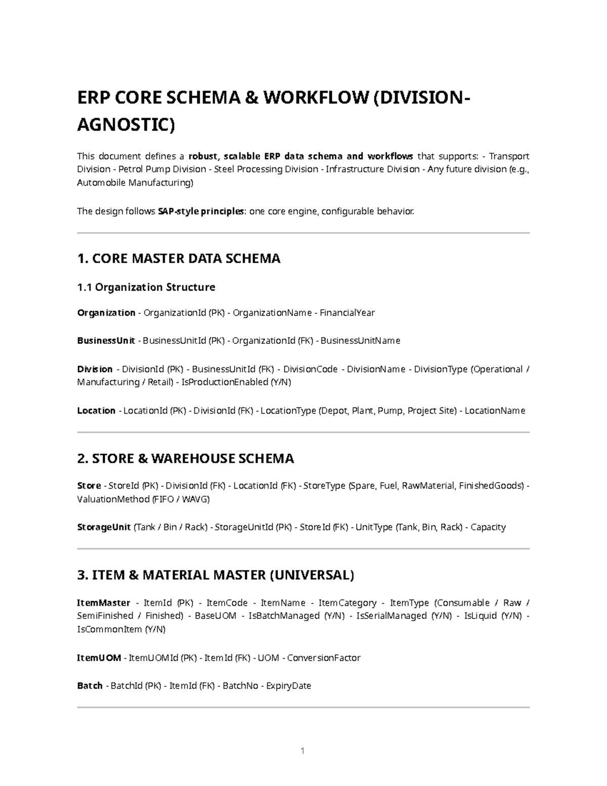 ERP CORE SCHEMA & WORKFLOW WITH DATAFLOW (DIVISIONAGNOSTIC) - Studocu
