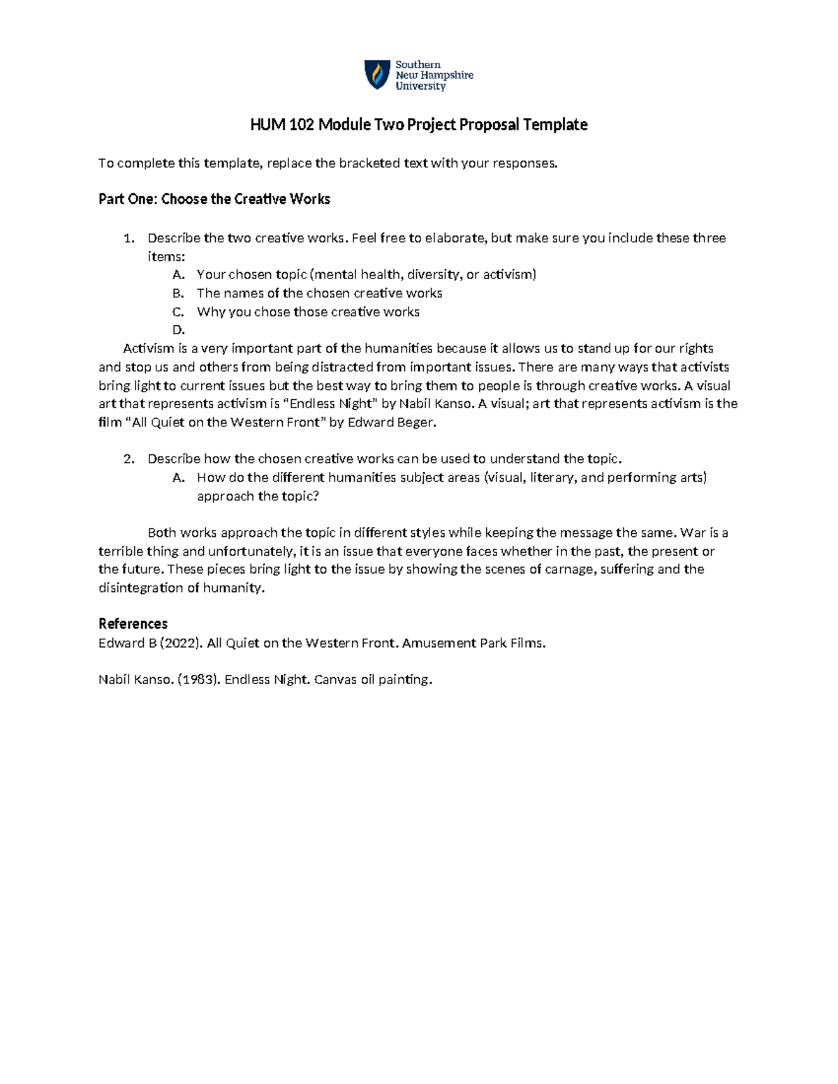 HUM 102 Module Two Project Proposal on Creative Works & Activism - Studocu