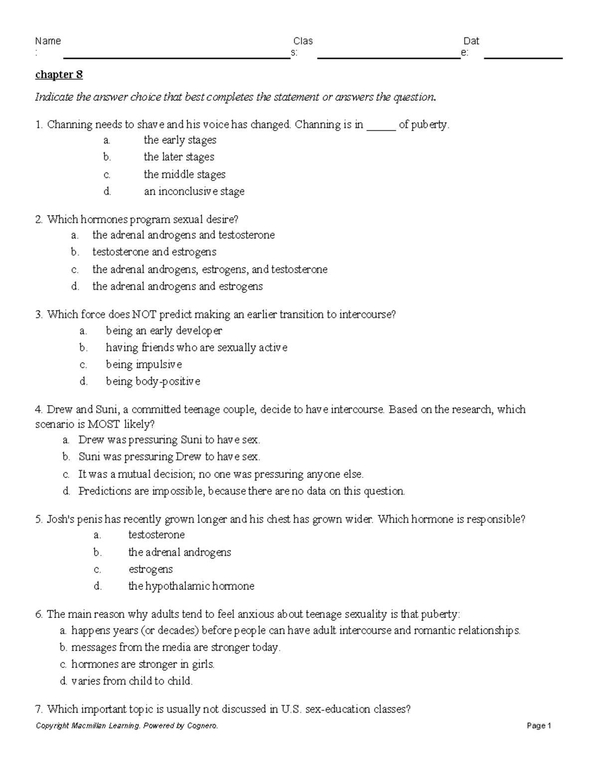 Chapter 8 - Puberty Study Guide for Psychology 101 - Studocu