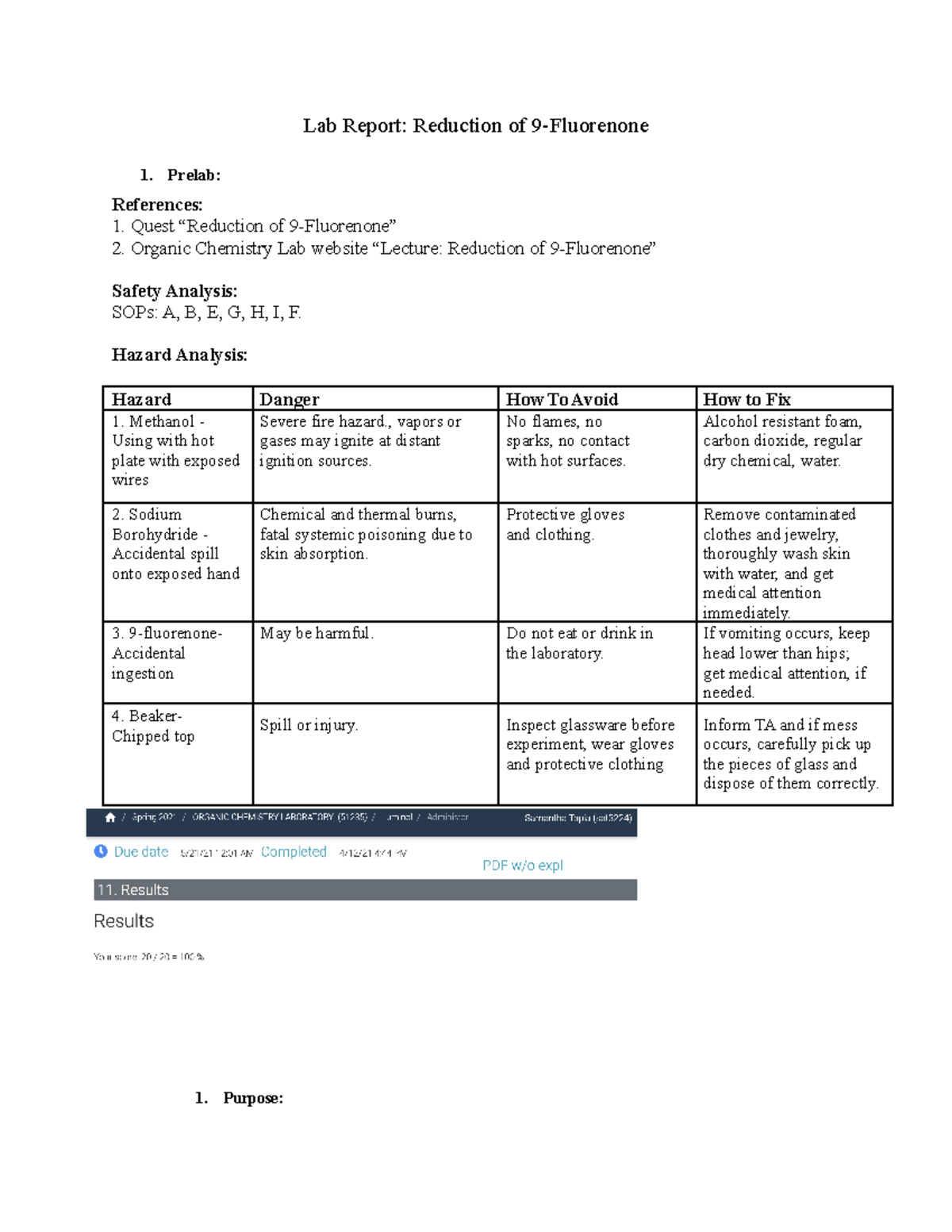 Lab Report: Reduction of 9-Fluorenone to 9-Fluorenol (OChem Lab) - Studocu