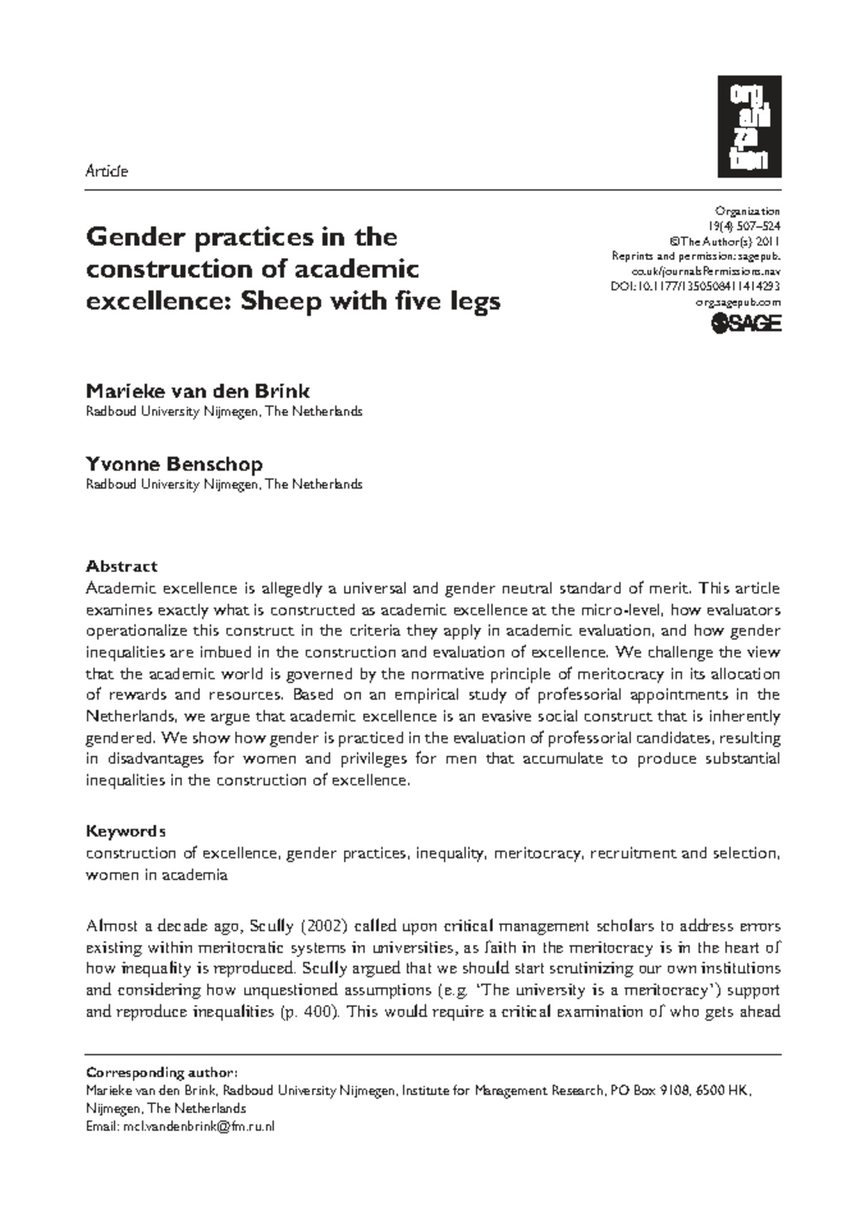 Gender Practices in Academic Excellence: A Critical Analysis - Studeersnel