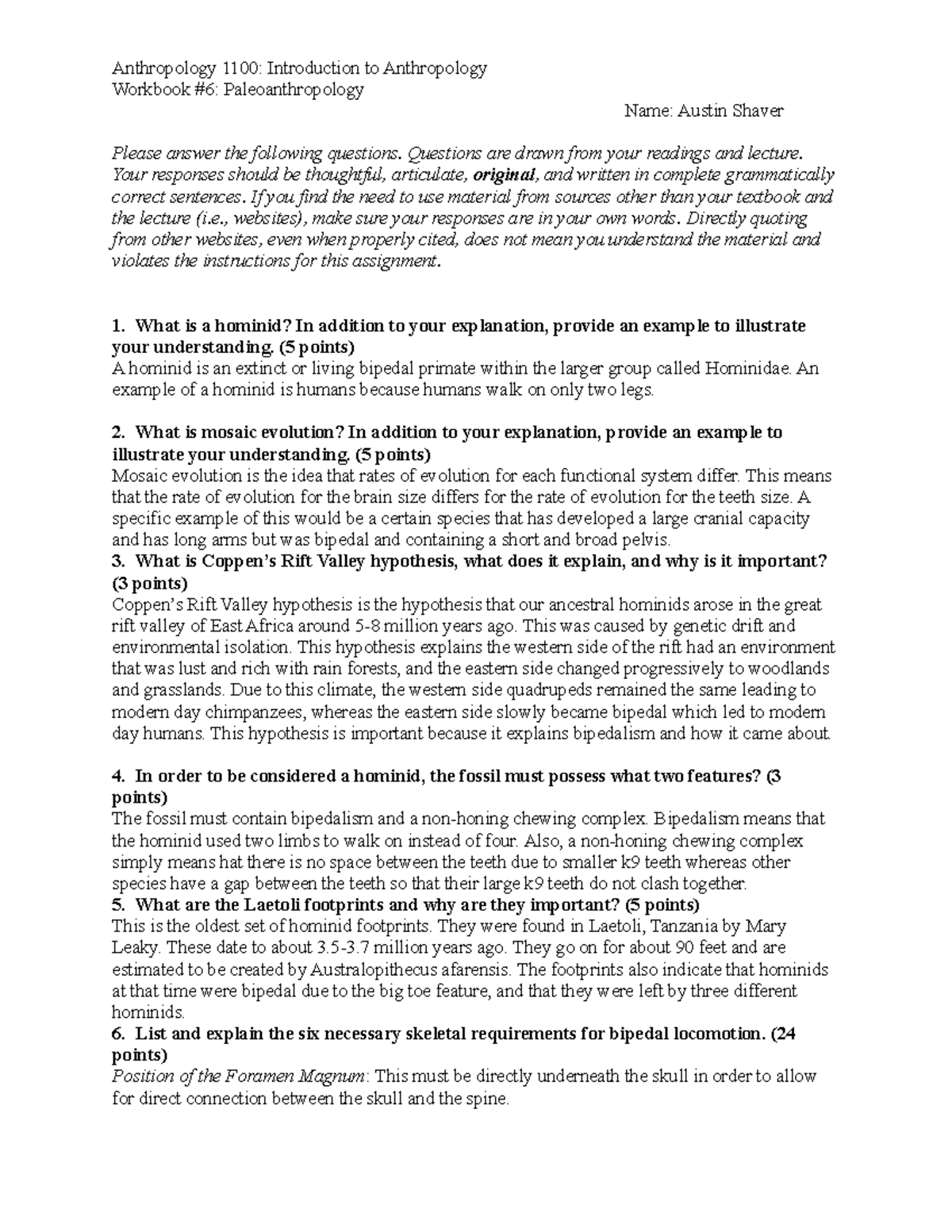 Workbook Week #6 - Notes - Anthropology 1100: Introduction to ...
