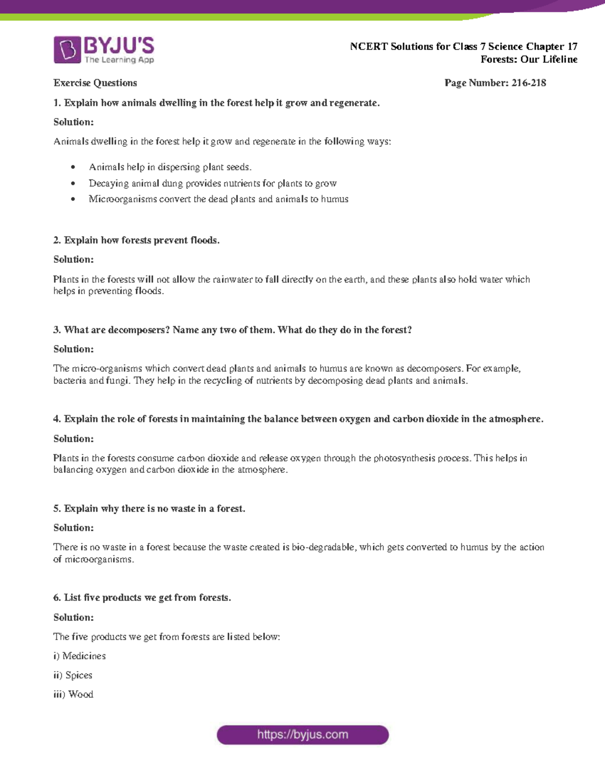 NCERT Solutions for Class 7 Science: Chapter 17 - Forests Our Lifeline ...