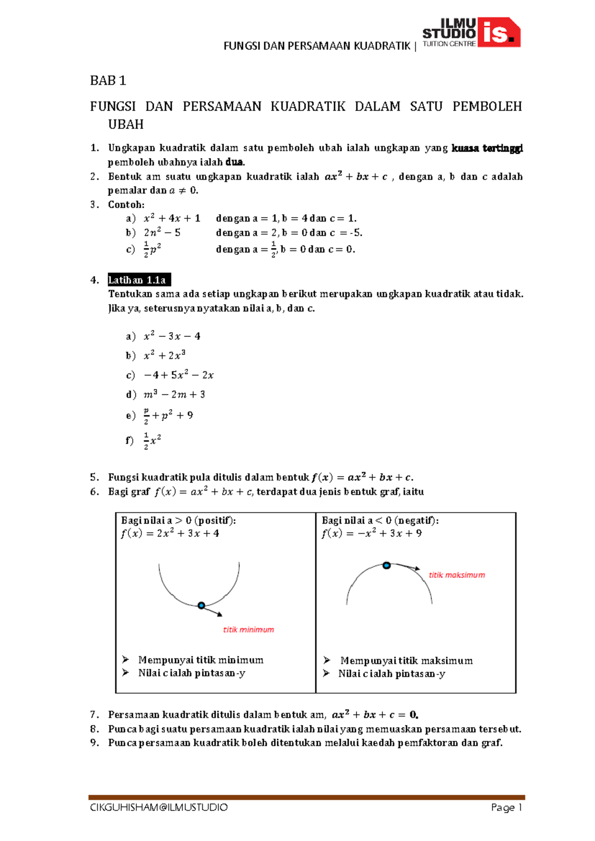 13 - Hajaja - BAB 1 FUNGSI DAN PERSAMAAN KUADRATIK DALAM SATU PEMBOLEH ...