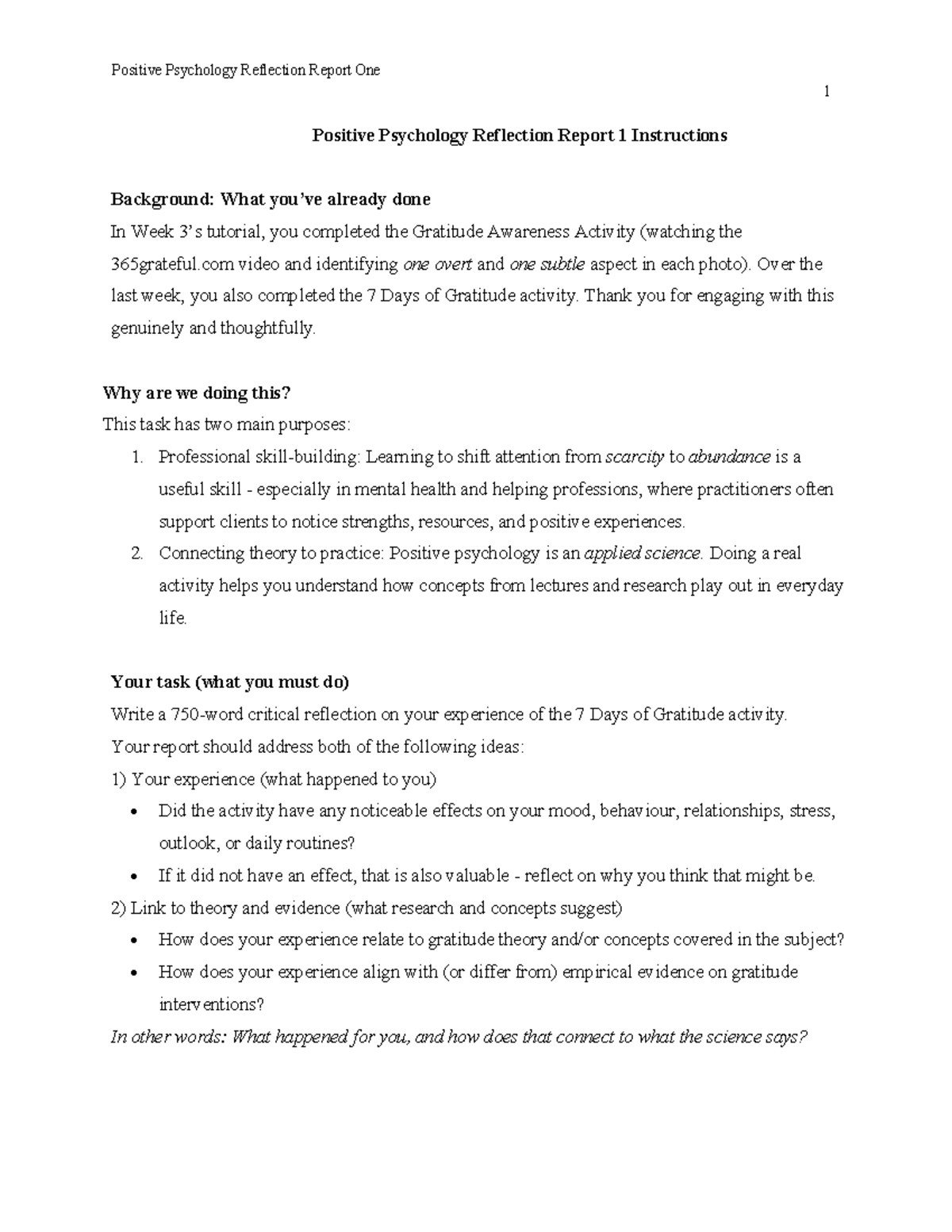 Positive Psychology Reflection Report 1: 7 Days of Gratitude Insights ...